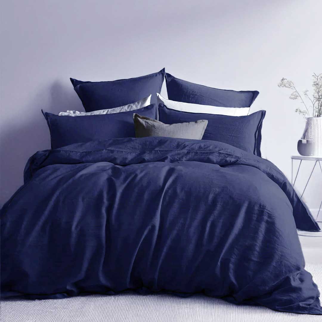 Navy Blue Lazy Linen Duvet Cover | Laud Sleep UK